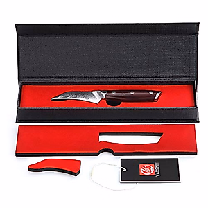 YARENH Bird's Beak Paring Knife - 67-Layer Damascus Steel - Super Sharp Blade for Peeling Fruit - African Sandalwood Handle