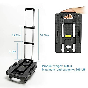 Kampeaburr Folding Hand Truck 5-Wheel Folding Trolley TPR Wheel 360° Rotating Dolly, Maximum Load-Bearing 330 LB Folding Hand Dolly for Shopping, Business Travel, Cargo Handling, Home Office.