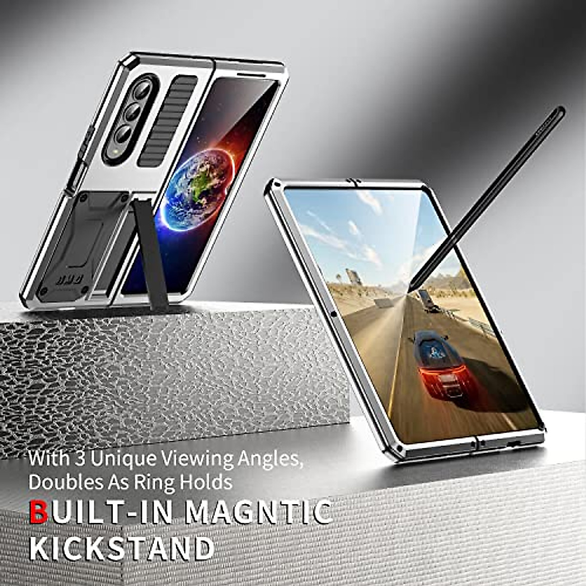 Shockproof Armor Case for Samsung Galaxy Z Fold 4 Case,Metal Aluminum Kickstand Hybrid PC Dustproof Anti-Fingerprint Folding Protective Cover Compatible with Samsung Galaxy Z Fold 4(Sliver)