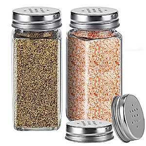 Glass Salt and Pepper Shakers Set Large,DWTS DANWEITESI Farmhouse Salt and Pepper Shakers Cute with Stainless Steel Lid-Large Spice Jars,Clear to Know When to Fill,Cute Farmhouse Kitchen