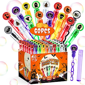 60 Pack Halloween Party Favors Bubble Wands for Kids, Halloween Goodie Bag Stuffers Fillers, Halloween Toys Bulk Treats Non Candy Classroom Prizes Gifts for Toddlers Kids Birthday Party Supplies