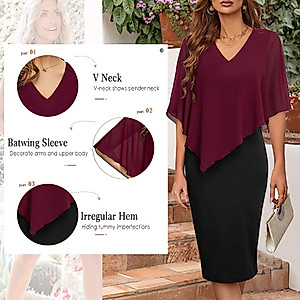 Bodhi talk Women's Solid Color Tank Dress Floral Chiffon Fake Two Pieces Dress Sleeveless Sheath Cape Dresses Dark Red X-Large