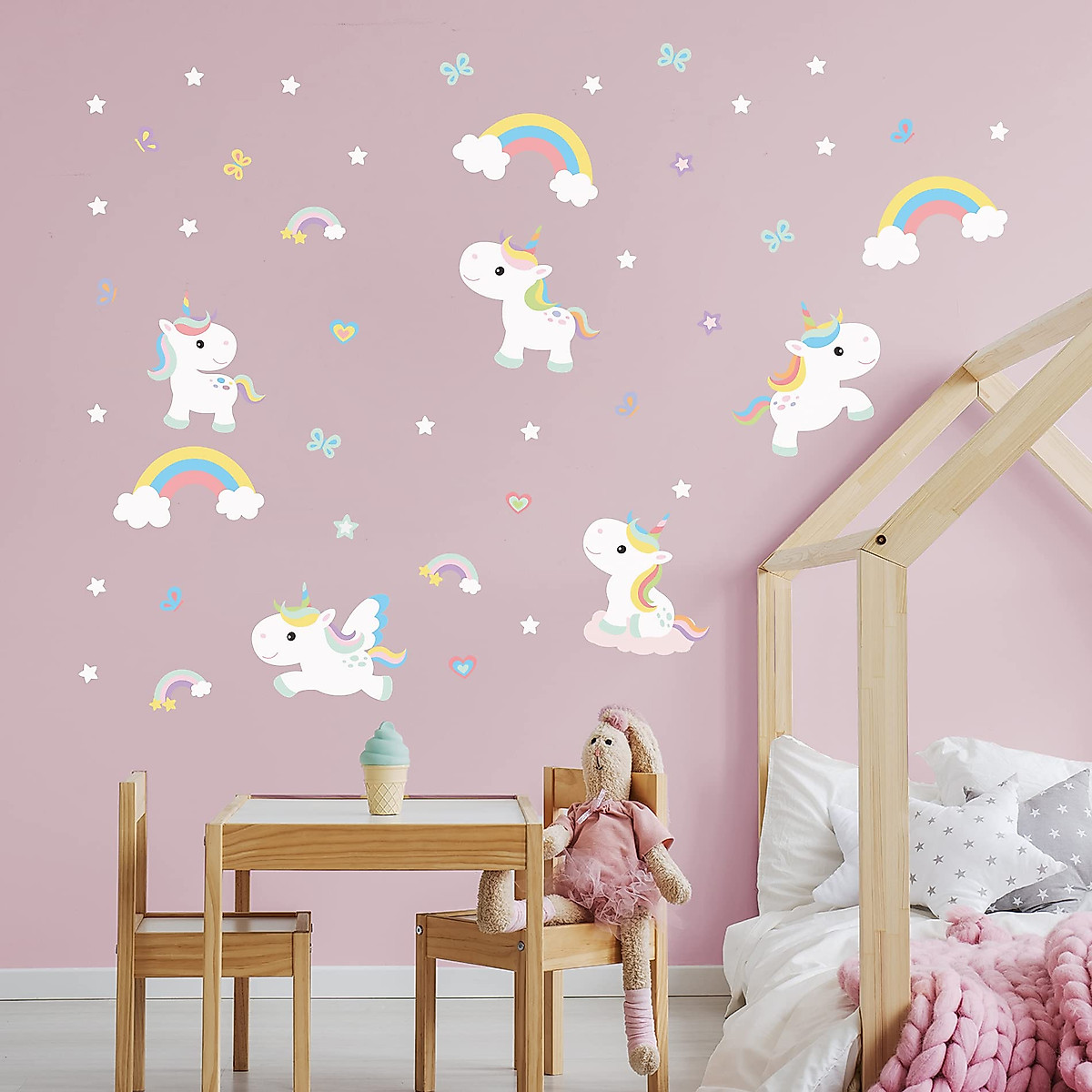 White Unicorns and Rainbows Wall Decals 47 pcs - Rooms and Stickers