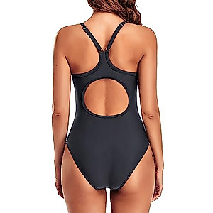 Tempt Me Black Athletic One Piece Swimsuits for Women Training Sport Tummy Control Bathing Suits Medium