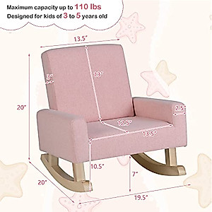 Costzon Kids Sofa, Rocking Chair with Solid Wood Frame, Linen Fabric, Anti-Tipping Design for Kids Room, Nursery, Playroom, Preschool, Birthday Gift for Boys Girls, Toddler Furniture Armchair (Pink)