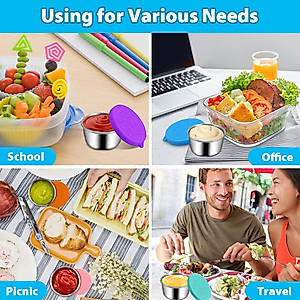 Hydream 8Pack Salad Dressing Containers To Go,1.6 oz Small Condiment Containers with Lids, Stainless Steel Condiment Cup Dipping Sauce Cups Container for Lunch Bento Box Leakproof Silicone Lids