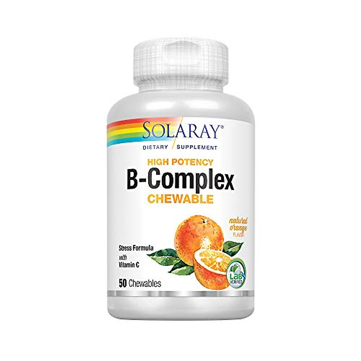 SOLARAY Vitamin B-Complex 250mg Natural Orange Flavor | Healthy Hair, Skin, Immune Function & Metabolism Support | Lab Verified | 50 Chewables