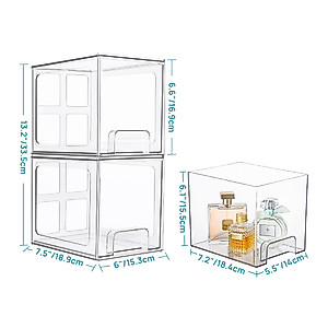 Vtopmart 4 Pack Stackable Makeup Organizer Storage Drawers, 6.6’‘ Tall Acrylic Bathroom Organizers，Clear Plastic Storage Bins For Vanity, Undersink, Kitchen Cabinets, Pantry Organization and Storage