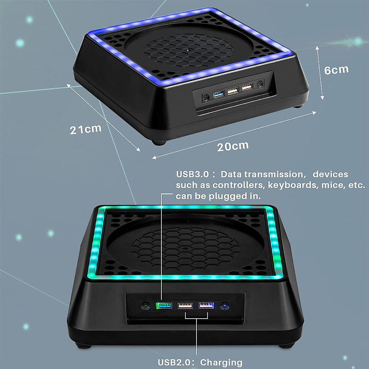 Cooling Fan for Xbox Series X, Xbox Series X Cooling Fan with 3 Levels Adjustable Speed Cooling Fan System, Low Noise, Extra 3 USB Port, Xbox Series X Cooling Station with 6 Colors RGB LED Light