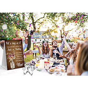 Rustic Bridal Shower Theme Decorations,Put A Ring On It Game,Don't Say Bride Games,Bridal Shower Games,Wedding Shower,Engagement Party Games(1 Sign And 50 Plastic Diamond Rings)-5