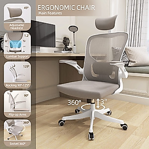 Monhey Ergonomic Office Chair Office Chair with Lumbar Support & Headrest & Flip-up Arms Height Adjustable Rocking Home Office Desk Chairs Swivel High Back Computer Chair Warm Taupe Mesh Study Chair