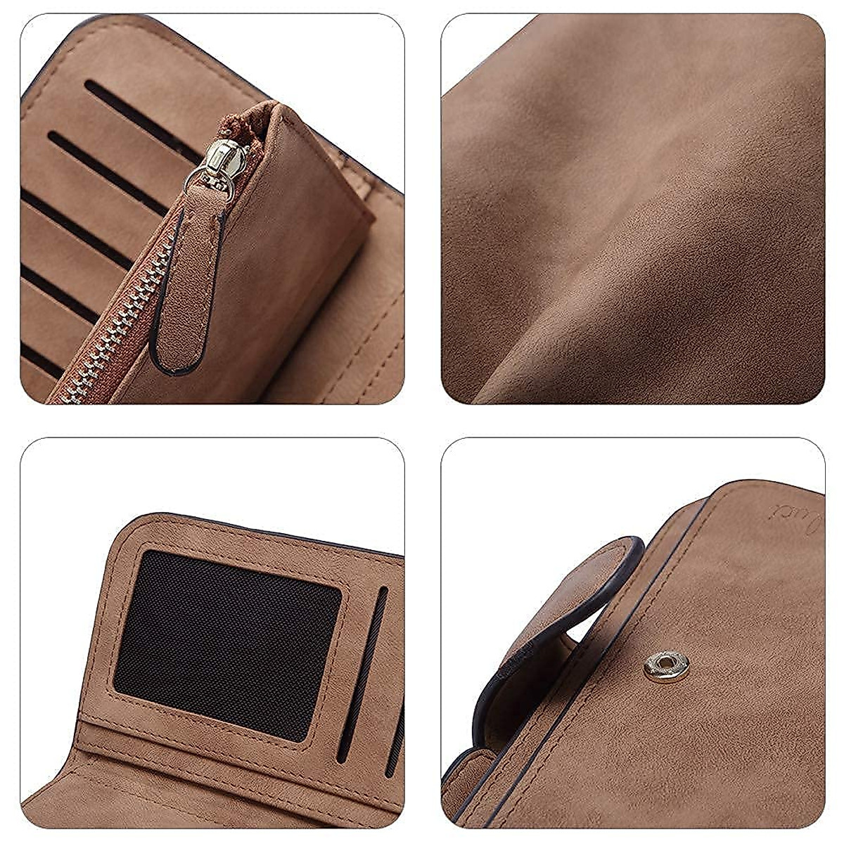 CLUCI Women Wallet Soft Leather Designer Trifold Multi Card Organizer Lady Clutch Women Backpack Purse Leather Fashion Travel Casual Detachable Shoulder Bag Oil Wax Brown