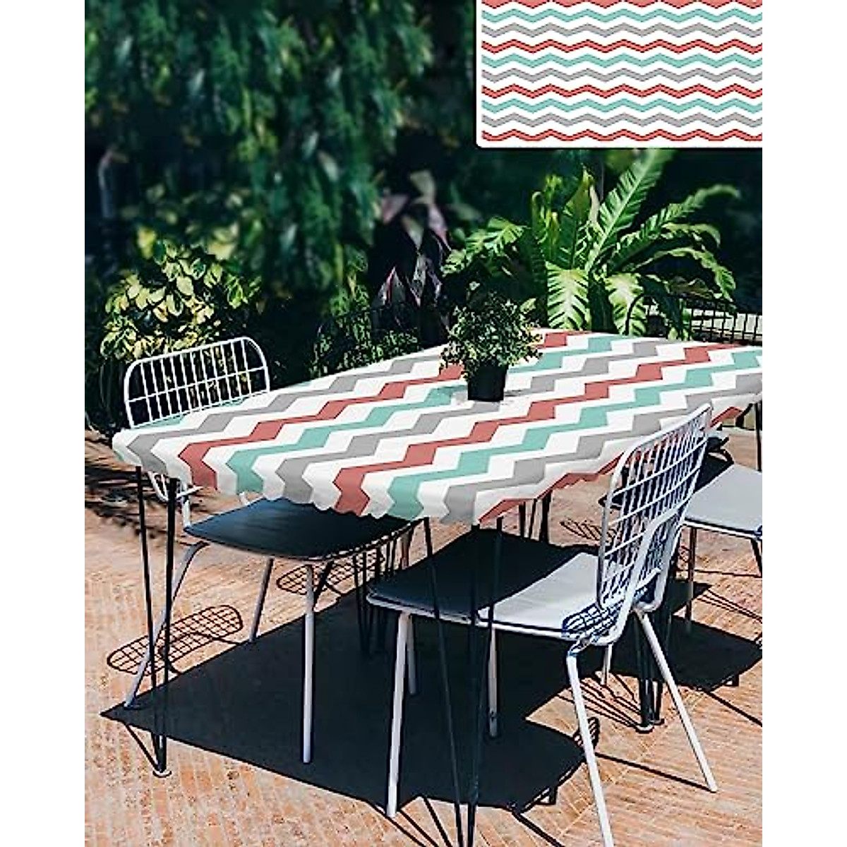 Artwork Store Rectangle Outdoor Tablecloth Waterproof Elastic Fitted Table Covers for 6 Foot Tables,Gray and White Chevron Zig Zag Wipeable Patio Table Covers for Picnic,Camping,Indoor,30x72 Inches