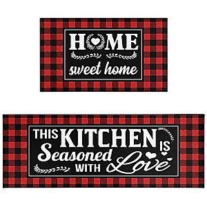 Ideasonna Red Buffalo Plaid Kitchen Rugs Sets of 2 Decor Non-Slip Washable Red Kitchen Mats for Floor 2 Piece
