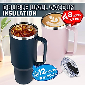 40 oz Tumbler with Handle and Flip Straw, 100% Leakproof Insulated Tumbler with Lid and Straw, Stainless Steel Insulated Travel Coffee Mug, Insulated Coffee Thermal Cup for Cold and Hot (Deep Blue)