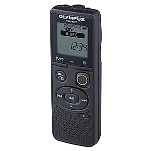 Olympus VN-541PC digital voice recorder with one-touch recording, noise-cancellation function, 4GB memory, four scenes recording, includes a micro-USB cable.