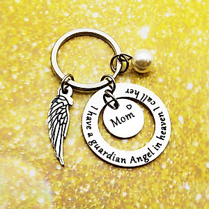 Mom Memorial Keychain Gift Loss of Mother Jewelry I have a guardian Angel in heaven I call her Mom Keychain Sympathy for Remembrance Memory Gifts Mothers Day Gift for Grieving Mother