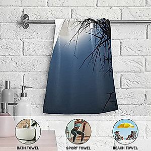 Absorbent Hand Towel Halloween Bat Spooky Tree Moon Decorative Guest Towels 2 Pieces Soft Face Fingertip Towels for Bathroom Hotel Gym and Spa - (28"x14")