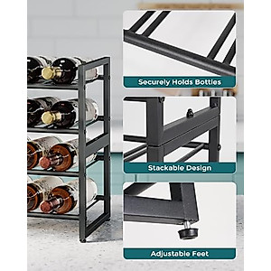 OROPY Wine Rack Countertop, 16 Bottle Wine Racks for Wine Bottles Storage Display, 4 Tier Metal Wine Holder Free Standing Floor Black