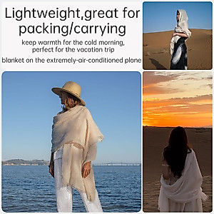 Harewom Lightweight Linen Feeling Shawl Wraps for Women Dressy Travel Gauze Summer Scarfs for Evening Dresses Cream-White