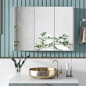 Giantex Bathroom Medicine Cabinet with Mirror - Extra Large Wall Mounted Cabinet with 3 Frameless Mirrored Doors, 2 Adjustable Shelves, 36” x 25.5” Recessed or Surface Mount Bathroom Cabinet