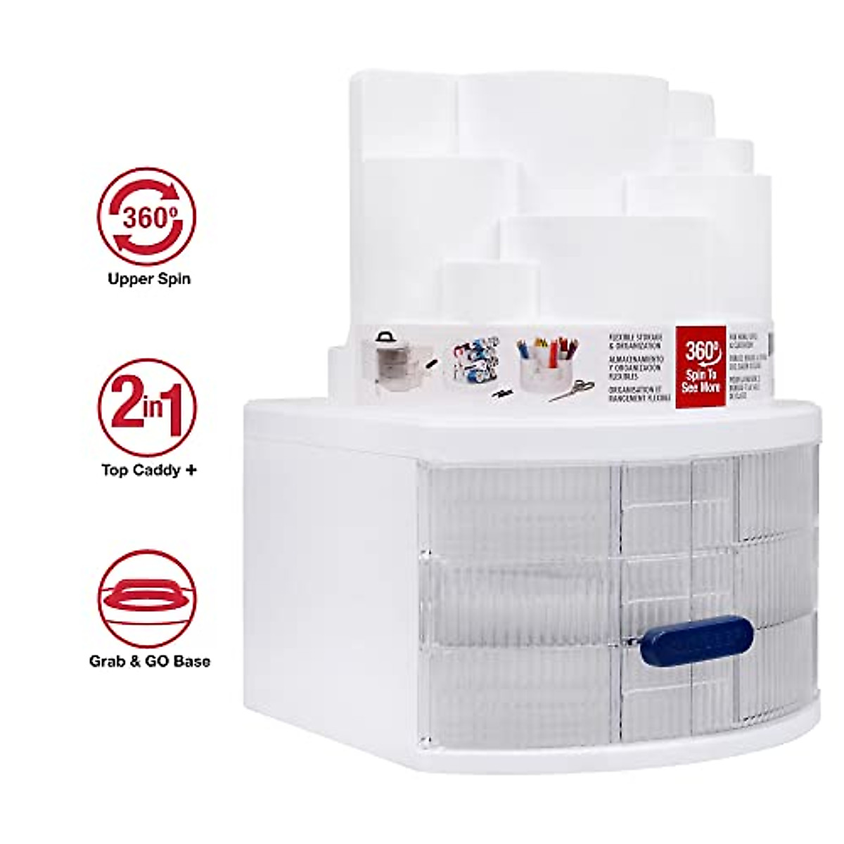 SINGER Sew-It-Goes Spin & Go Multipurpose Sewing Storage Container and Craft Organizer with Removable Drawers, Built-in Peg Board
