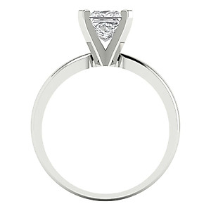 Clara Pucci 1.0 ct Princess Cut Solitaire Genuine Moissanite Wedding Bridal Designer Anniversary Engagement Ring in 14k White Gold