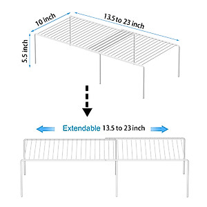 Redrubbit Cabinet Storage Shelf Rack, 4 Piece Expandable Metal Rustproof Kitchen Counter and Cabinet Shelf, Storage Rack Organizer Space Saver for Kitchen, Fridge, Cabinet, Bathroom, White, Set of 2