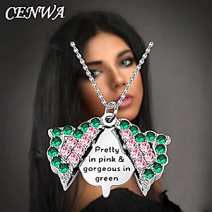 CENWA Sorority Gifts Pretty In Pink & Gorgeous in Green Zircon Leaf Open Locket Necklace Gift For Sorority Sister (Pretty in pink N)
