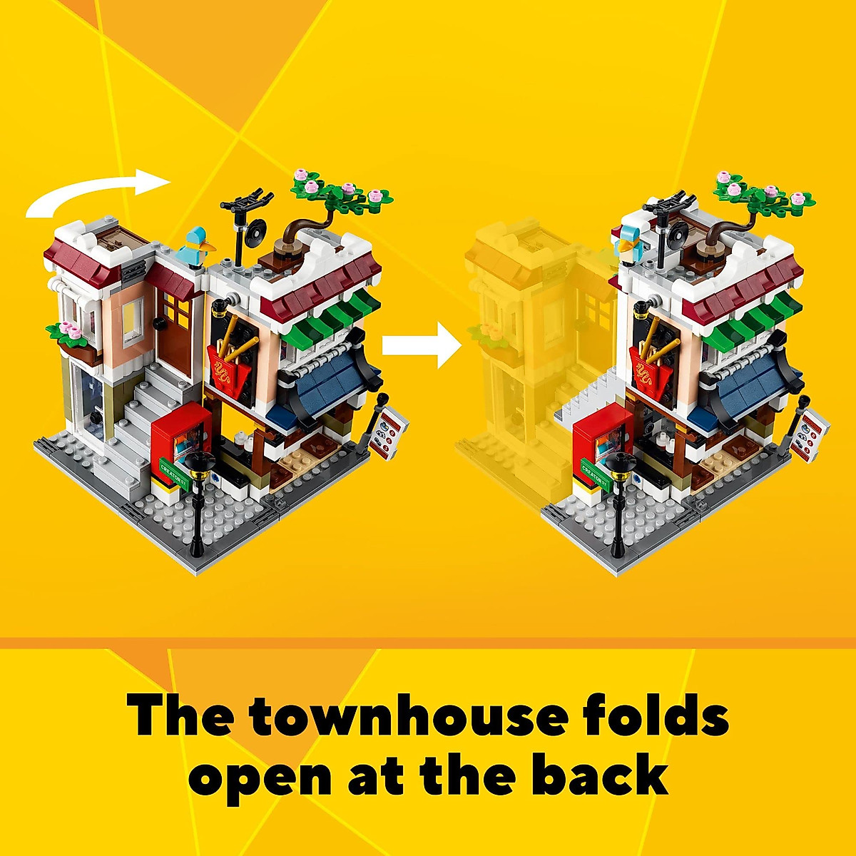 LEGO Creator 3 in 1 Downtown Noodle Shop House, Transforms from Noodle Shop to Bike Shop to Arcade, Modular Building Set, Toy Gift for Kids 8 Years and Up, 31131