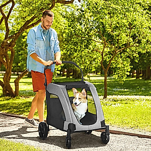 PawHut Pet Stroller Universal Wheel with Storage Basket Ventilated Oxford Fabric for Medium Size Dogs, Gray