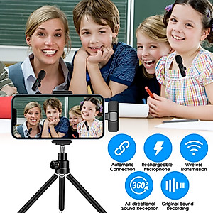 Kdewere 2 Pack Wireless Lavalier Microphone for iPhone iPad, Lapel Mics Plug-Play 2.4G Ultra-Low Delay Built-in Noise Reduction Chip 8H Working Time for Video Recording Interview Podcast Vlog YouTube