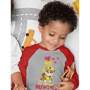 Paw Patrol Girls Boys Valentines Day Shirt Mighty Pups Valentine's Toddler Kids Raglan 3/4 Sleeve T-Shirt 4T Red