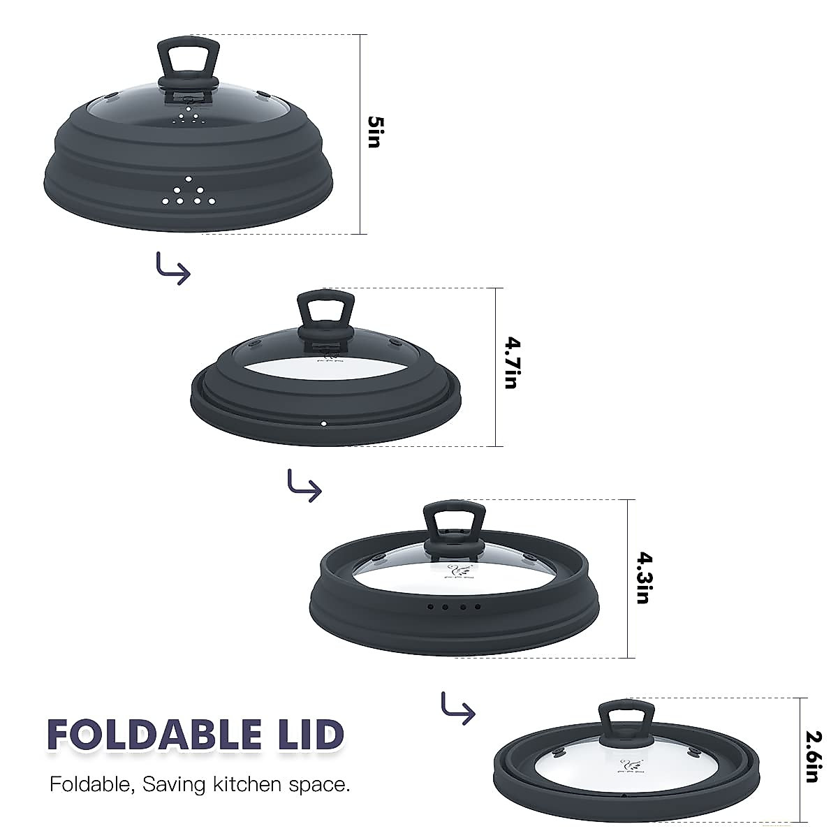 Microwave Splatter Cover Vented Glass Cover Splatter Guard Lid with Collapsible Silicone for Food as Pot Cover Plate Cover 10.5 inch for 6 7 8 9 10 inch Plate Bowl