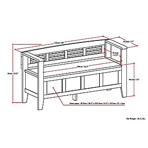 SIMPLIHOME Adams SOLID WOOD 48 Inch Wide Contemporary Entryway Storage Bench with Safety Hinge, Multifunctional Rustic in Black, For the Living Room, Entryway and Family Room