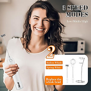 Tulevik Milk Frother Handheld, Electric Frother Wand With Stand, Coffee Frother With USB Rechargeable 3 Speeds, Mini Frother for Coffee Latte, Cappuccino, Hot Chocolate, Matcha, Egg - White