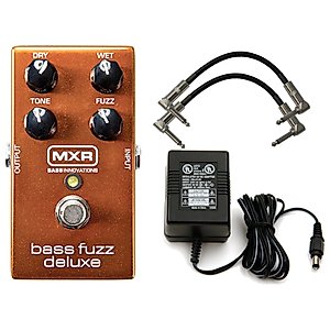 MXR M84 Bass Fuzz Deluxe Pedal Fuzz Pedal Bundle for Bass Guitar with Dry, Wet, Tone and Fuzz Controls with 2 Patch Cabler and 2 Instrument Cable