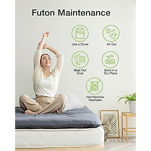 FULI Japanese Futon Mattress, Japanese Floor Mattress, Floor Bed, Tatami Foldable Bed, Roll Up Sleeping Pad, Shikibuton, Made in Japan (White, Full XL)