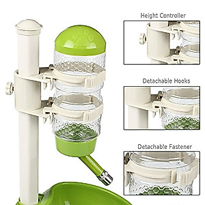 Pawow Pet Small Dog Cat Automatic Water Food Feeder Bowl Bottle Standing Dispenser with Hook Adjustable Height, Detachable, Food Water Bowl 18.6 oz,Water Bottle 16.9 oz