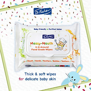Messy-Mouth Pacifier and Bottle Wipes, Food Grade Teether Wipes for Sensitive Delicate Baby Skin