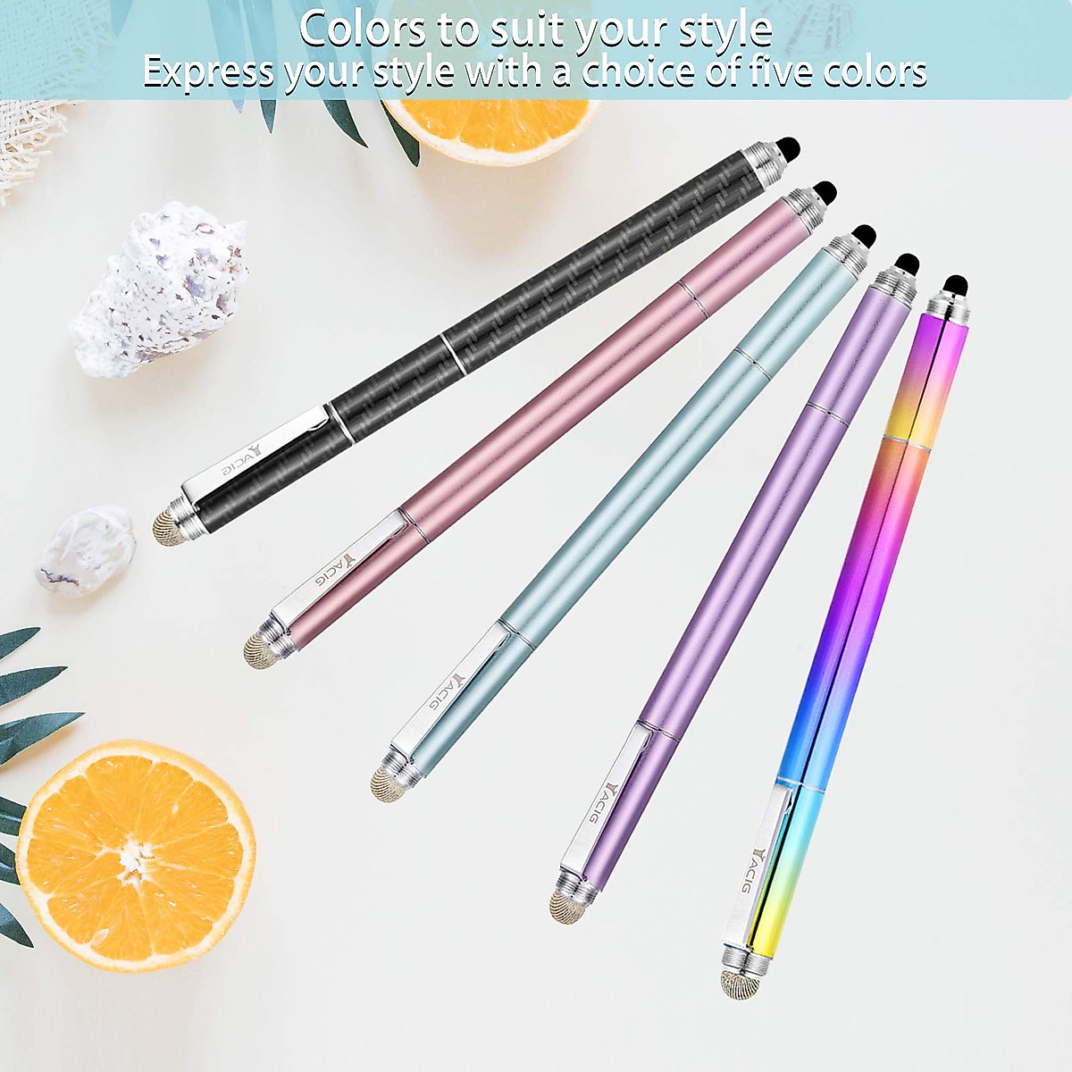 Yacig Capacitive Stylus Pen, 4-in-1 High Sensitivity and Precision Touch Screen Stylus Clear Disc Tip,Black Rubber Tip &Mesh Fiber Tip Compatible with Universal Touch Screen Device,Black