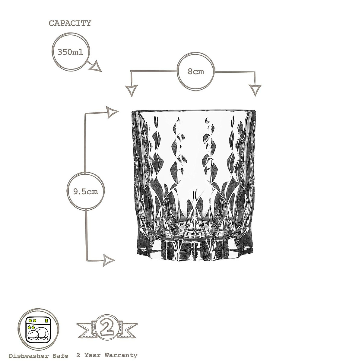 RCR 27277020006 Marilyn Short Whisky/Water Juice Glasses Tumblers, Set of 6, 340ml, Dishwasher Safe, Stemless, Ideal for Scotch, Bourbon, Old Fashioned Cocktails, Perfect for Home, Events & Parties