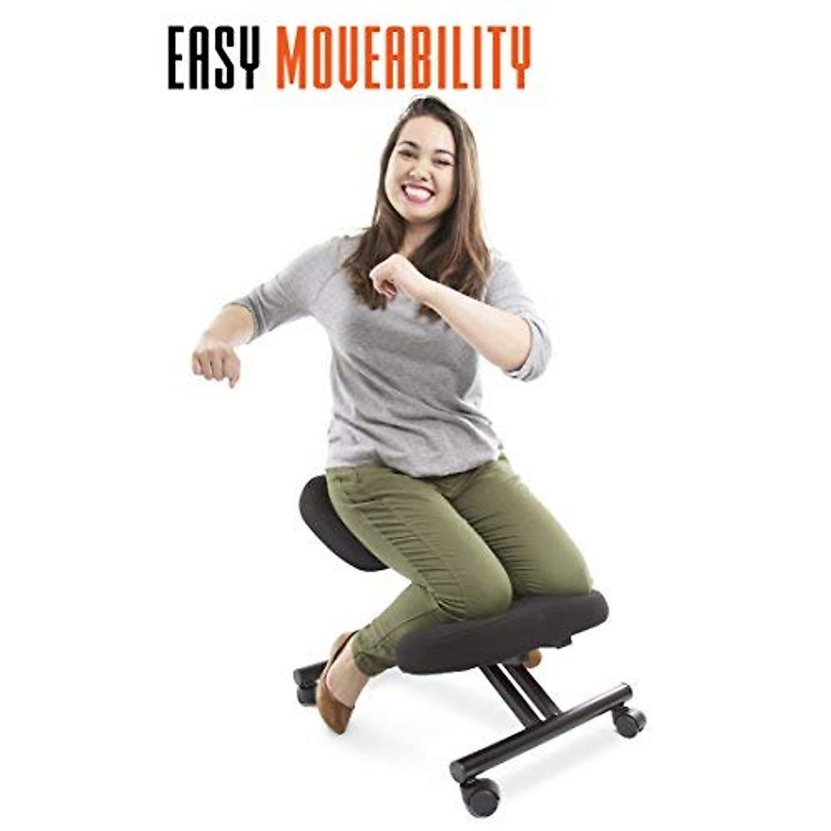 Posture Pro Ergonomic Kneeling Chair with Wheels | Fully Adjustable Mobile Office Seating | Improve Posture & Relieve Back Pain | Easy Assembly | Kneeling Desk Chair for Home, Office & School (Black)