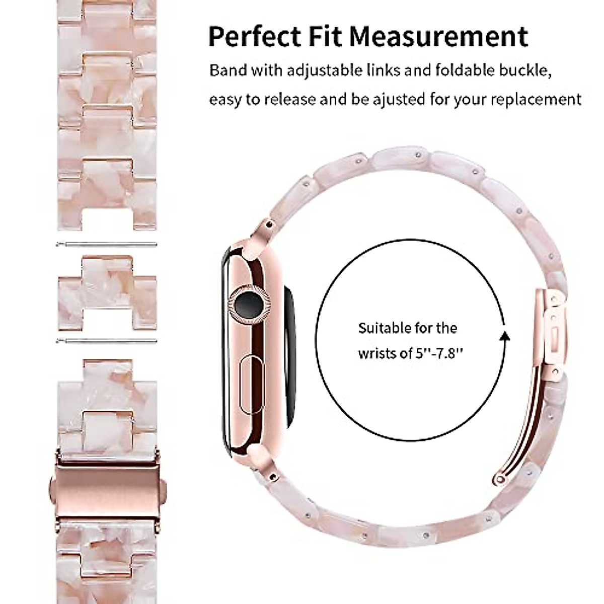 OCEBEEC Resin Bands Compatible with Apple Watch 38mm 40mm 41mm 42mm 44mm 45mm, Light Resin Strap Bracelet Replacement for iWatch SE Series 7/6/5/4/3/2/1 Women Men (Pink Flower, 38mm/40mm/41mm)
