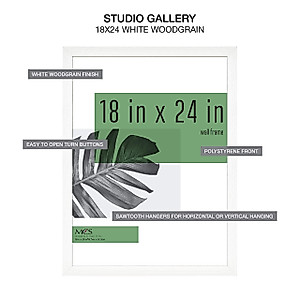 MCS Studio Gallery 18x24 Poster Frame White Woodgrain, Vertical & Horizontal Wall Hanging Large Picture Frame for Photos, Posters & Art Prints (2-Pack)