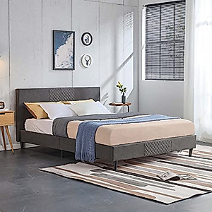 UMATRU King Size Upholstered Platform Bed Frame with Modern Headboard, Wooden Slats Support, No Box Spring Needed for Boys Girls Teens Adults, Under Bed Storage (Grey, King)