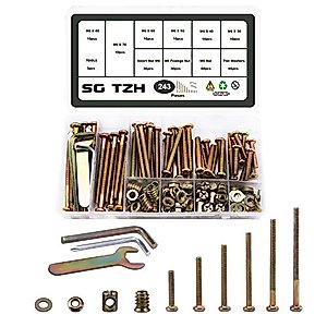 243PCS M6 Kit Crib Screws Baby Bed Screws Hardware Replacement Kit, Hex Socket Head Cap Screws Nuts for Furniture Beds Crib by SG TZH