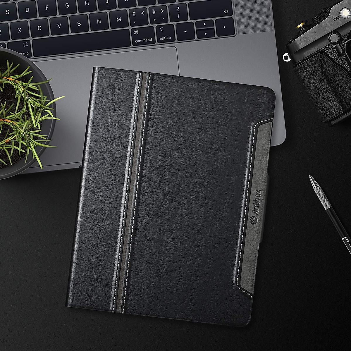 Antbox Case for iPad Pro 9.7/ iPad Air/iPad Air 2 with Built-in Pencil Holder Auto Sleep/Wake Function PU Leather Smart Cover (Black)
