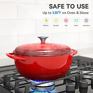 magicplux Dutch Oven Pot with Lid, Enameled Cast Iron Dutch Oven 6 Quart, Cast Iron Pot for Cooking, Red