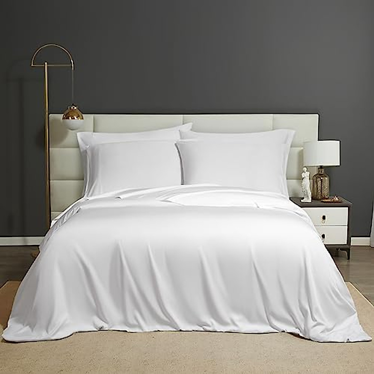 HYPREST Cooling Duvet Cover, Rayon Derived from Bamboo, 400 Thread Count Silky Soft White Cooling Duvet Cover Set Luxury Comforter Cover with Zipper and Coner Ties, Skin Friendly & Moisture-Absorbing